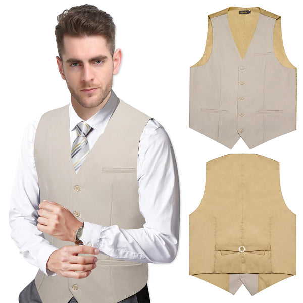 Riolio Khaki Solid Rayon Polyester Men Suit Vest Wedding Party Formal
